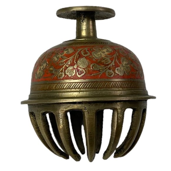 Accents | Antique Cast Brass Elephant Claw Temple Prayer Bell Enamel ...